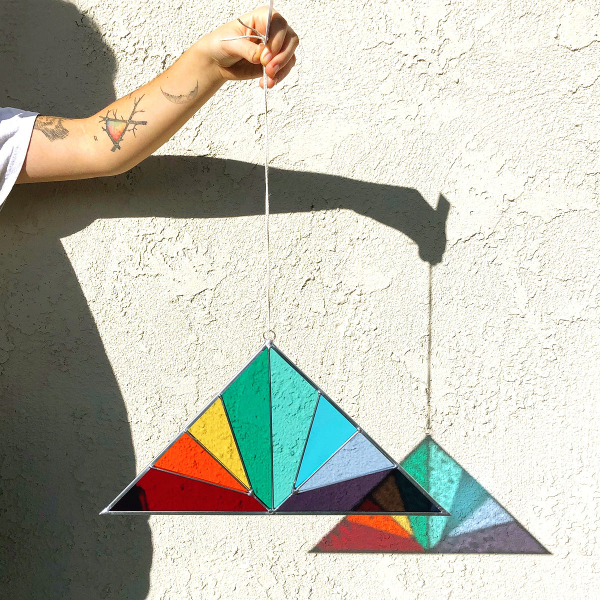 Large Triangle Stained Glass Panel - Rainbow – Golden Hour Gift Co