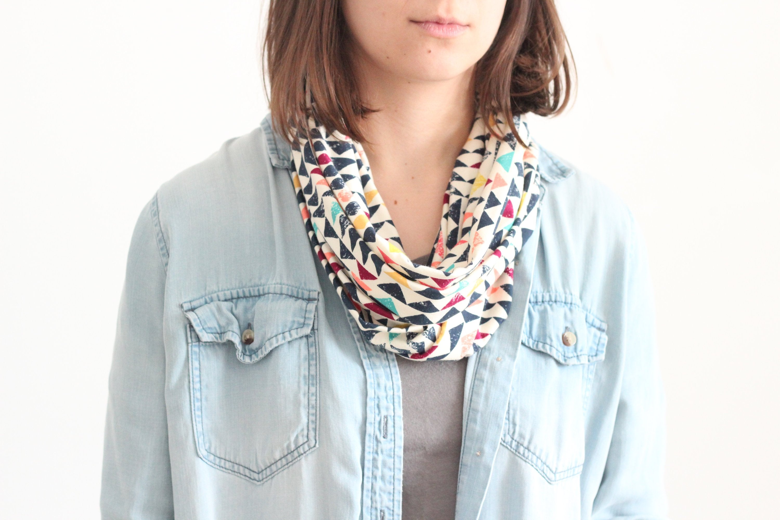 Organic Cotton Infinity Scarf - Colorful Geometric Print – Golden Hour ...